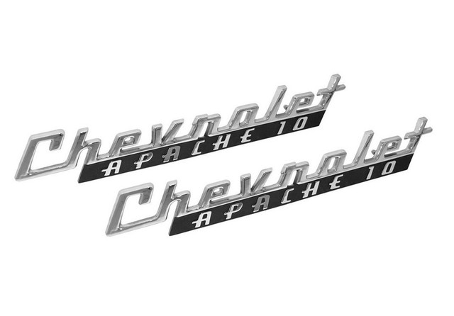 1960 CHEVY TRUCK "CHEVROLET APACHE 10" FENDER EMBLEMS CHROME W/ BLACK ...