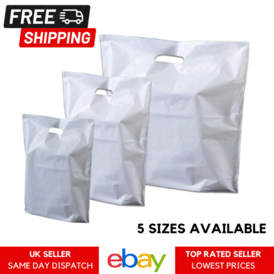White Patch Handle Plastic Carrier Bags for Retail, Supermarket - All ...