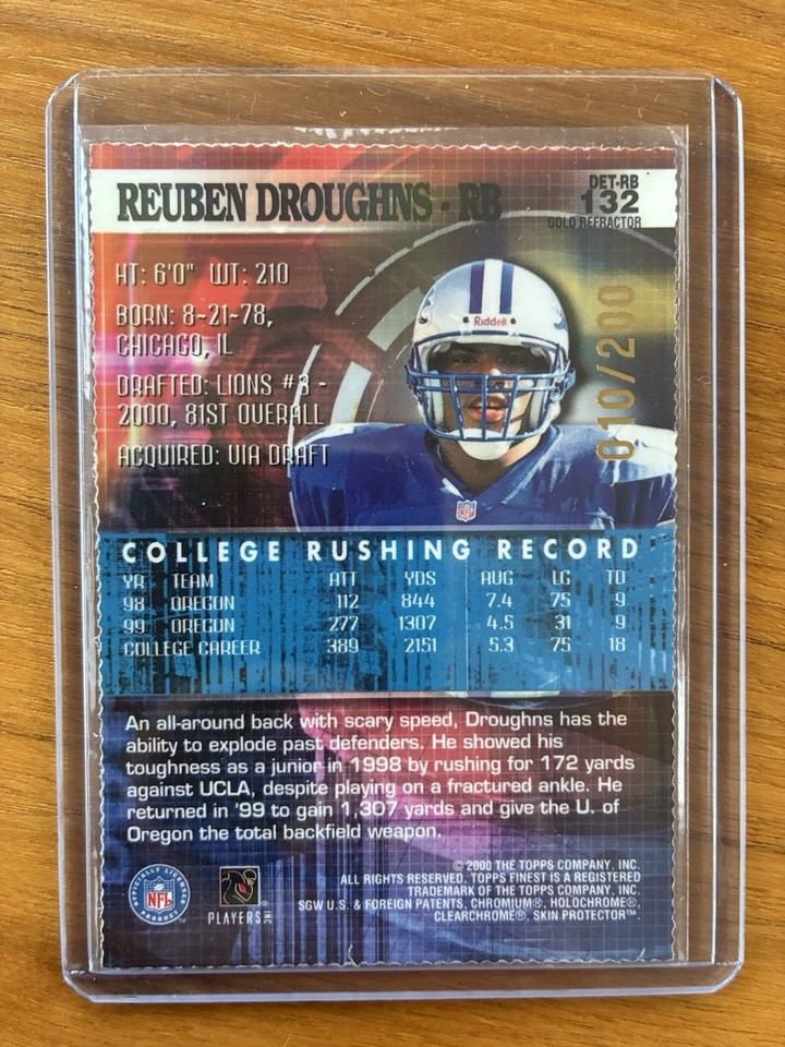 Reuben Droughns /200 RC 2000 Topps Finest Gold Refractor Rookie Lions ...