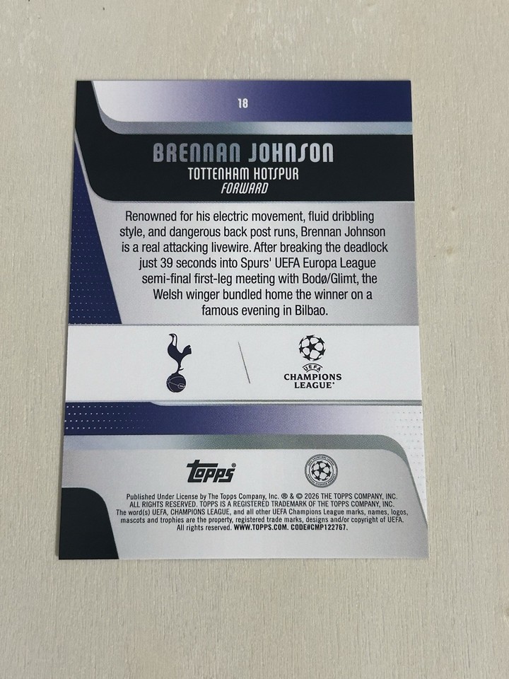 Shirt Number Match Brennan Johnson 22/25 Topps UCC Flagship 2026 ...