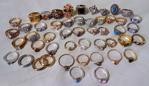 Vintage Lot of Costume Rings Rhinestones Various Sizes Lot of 49 Rings ...