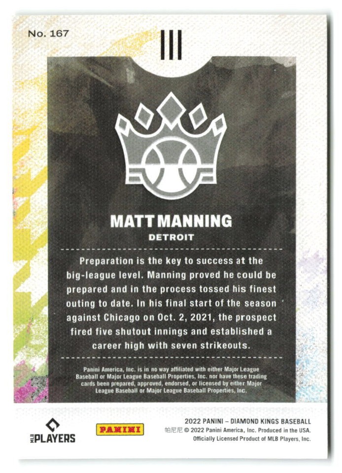 2022 Panini Diamond Kings Matt Manning #167 Rookie Detroit Tigers | eBay