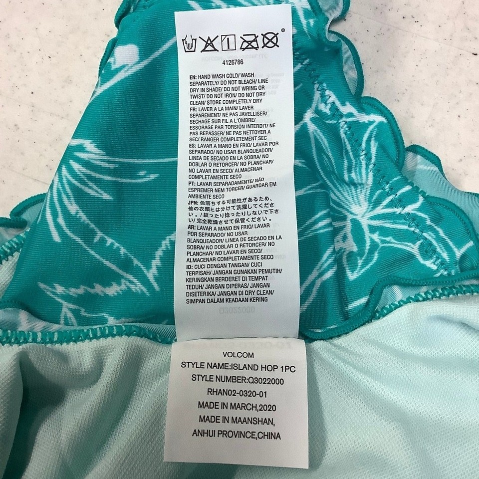 Volcom Girls 16 Aqua Island Hop One Piece Swimsuit Cutout Tropical ...