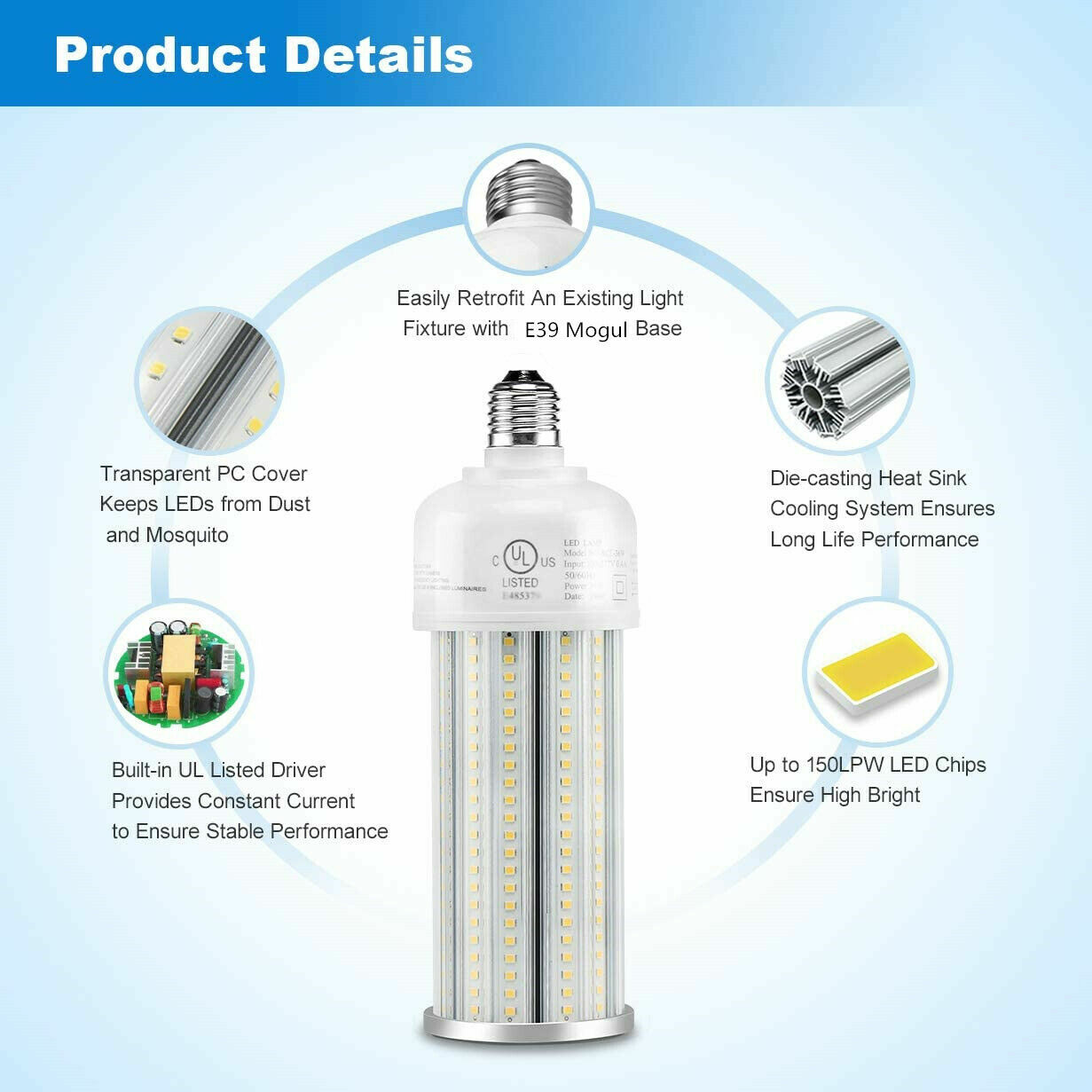 DLC 36W LED Corn Bulb Light E39 Replace 125W MH/HPS Warehouse Shop ...