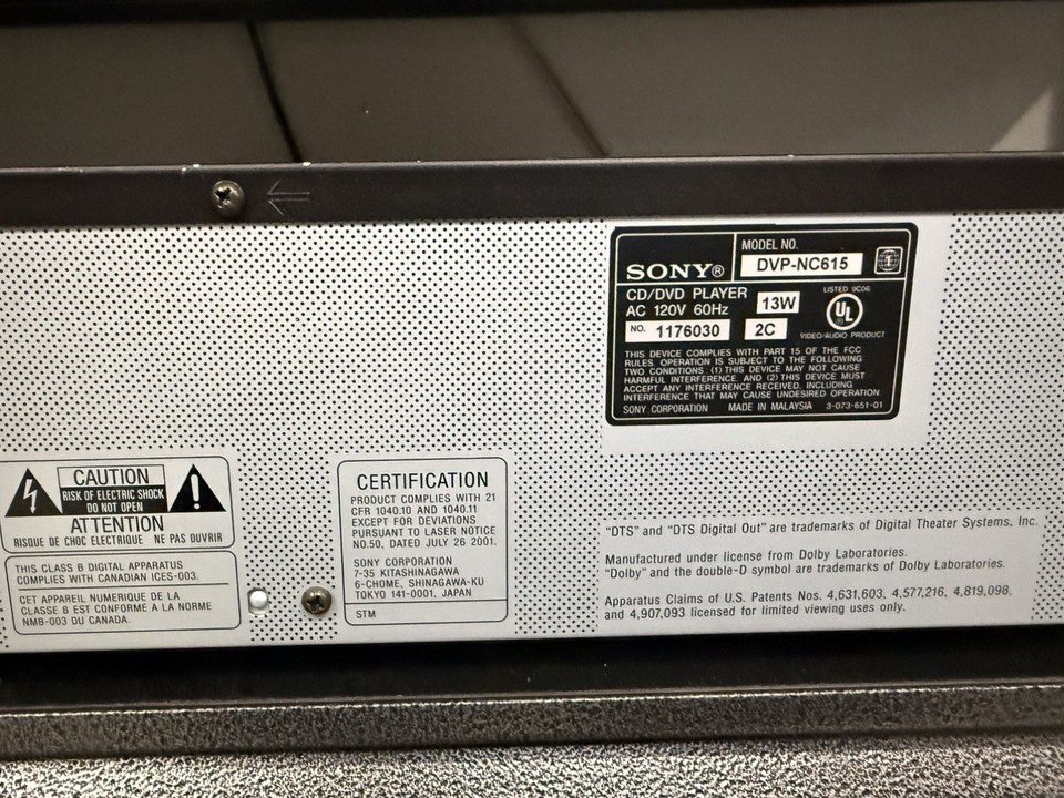 Sony DVP-NC615 5-Disc DVD/CD Changer Player w/ Remote – Tested ...