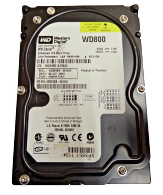 80 GB IDE Western Digital WD800BB - 55JKA0 S/N: WCAMD1215929 3,5 " # ...