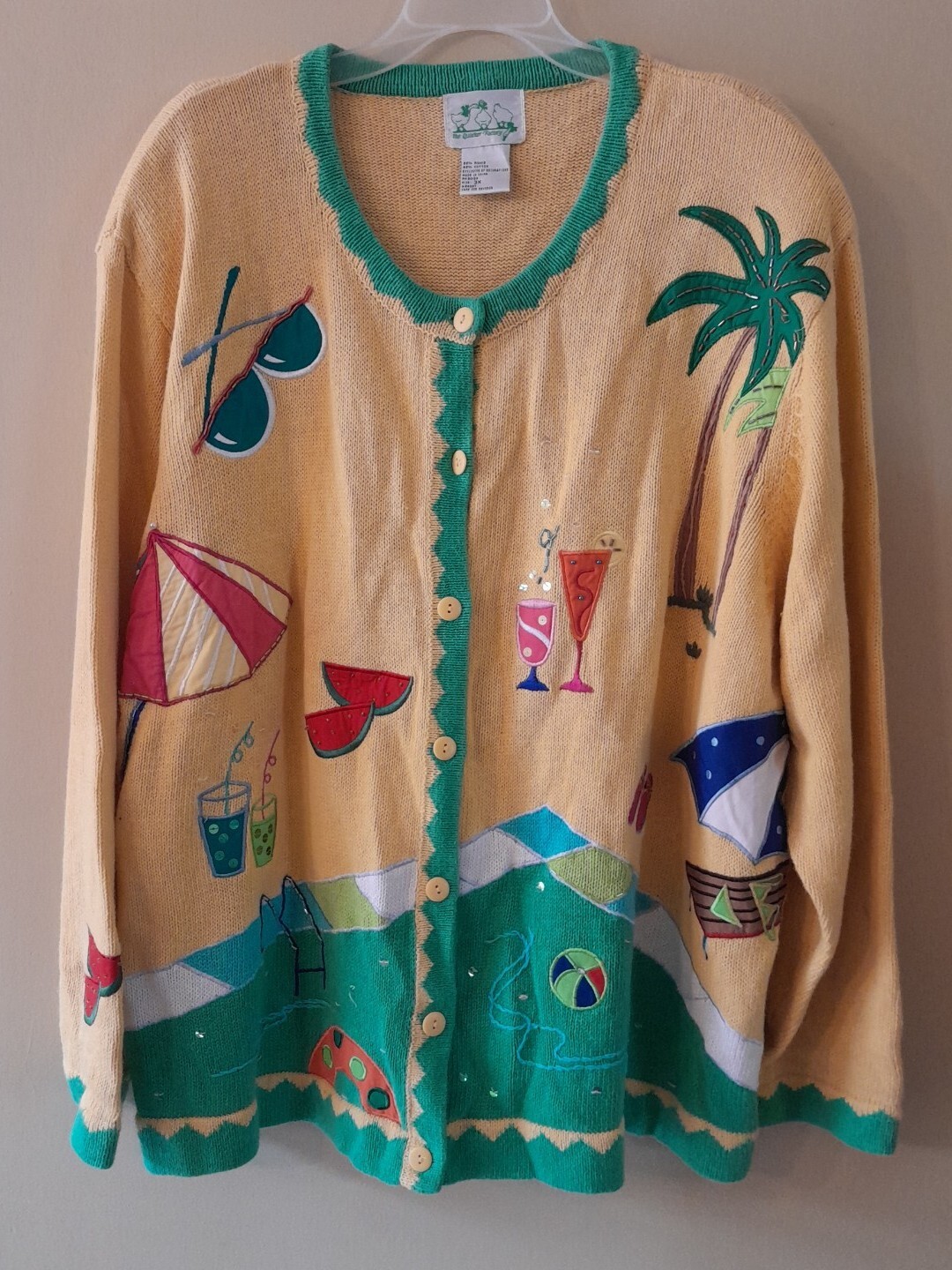 QUACKER FACTORY POOL BEACH THEME CARDIGAN SWEATER APP… - Gem
