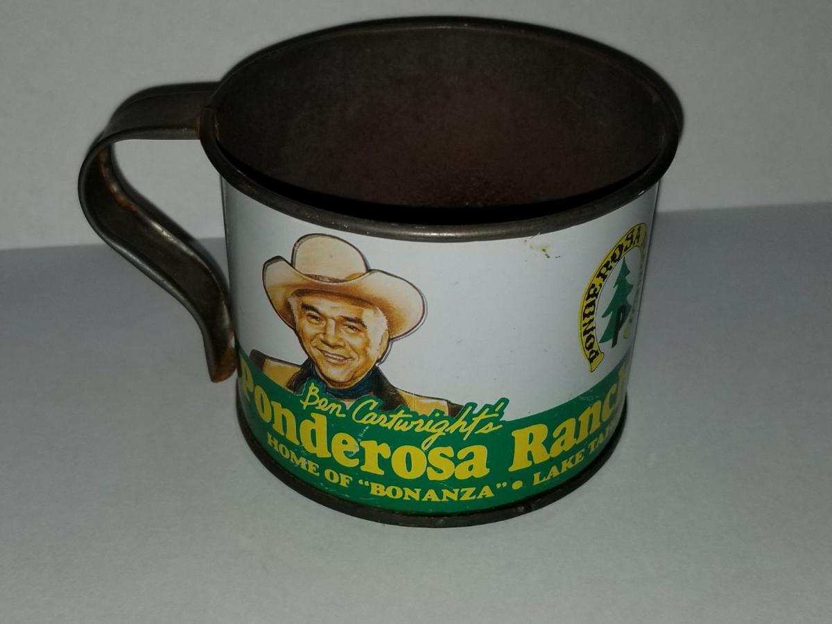 Vintage BONANZA Tin Cup, Ponderosa Ranch, Lorne Green Ben Cartwright ...