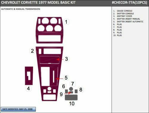 CHEVY CORVETTE C3 FIT 1977 DASH KIT AUTO INTERIOR CHERRY BURL WOOD DASH ...