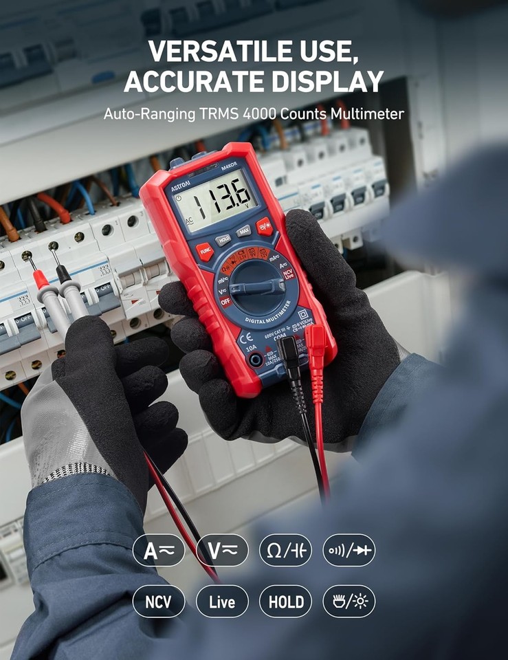 AstroAI Multimeter Tester, TRMS 4000 Counts Volt Meter Auto-Ranging Red ...