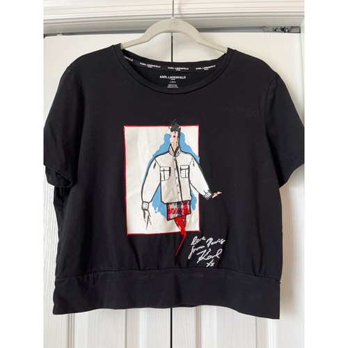 KARL LAGERFELD Embellished Graphic Banded Bottom Black Top SZ L | eBay