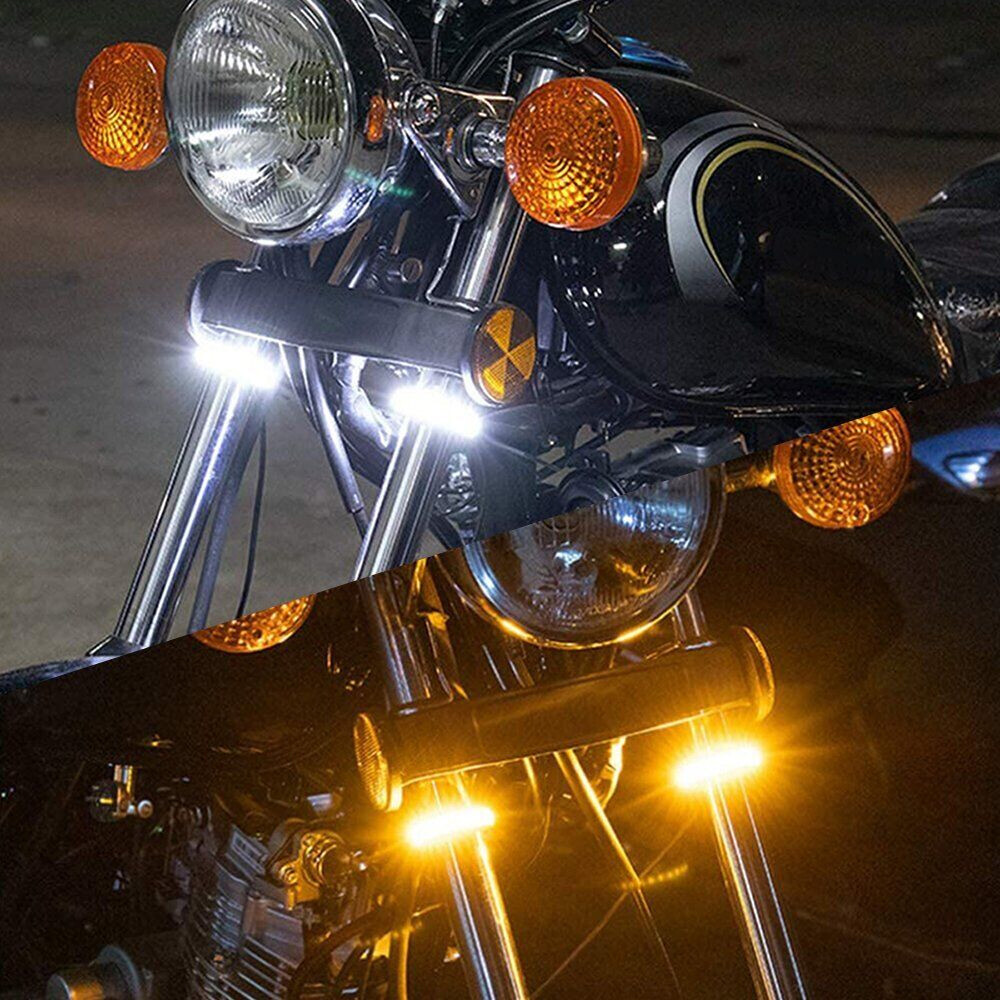 2pcs Switchback W/A LED Fork Turn Signal Daytime Fit Motorcycle DRL ...