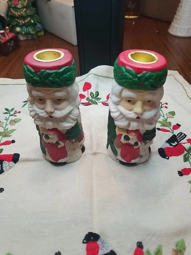 Old World Santa Claus Taper Set of 2 Candle Holder 4.75" Christmas ...