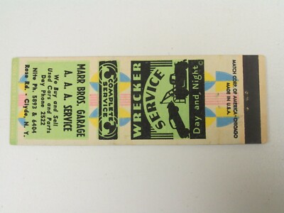 S540 Matchbook Cover Marr Bros Garage AAA Service Clyde NY New York | eBay