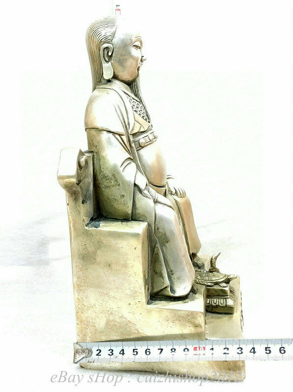 12" Old Chinese Silver Taoism XuanWu Dadi rycunhua emperor God Statue ...