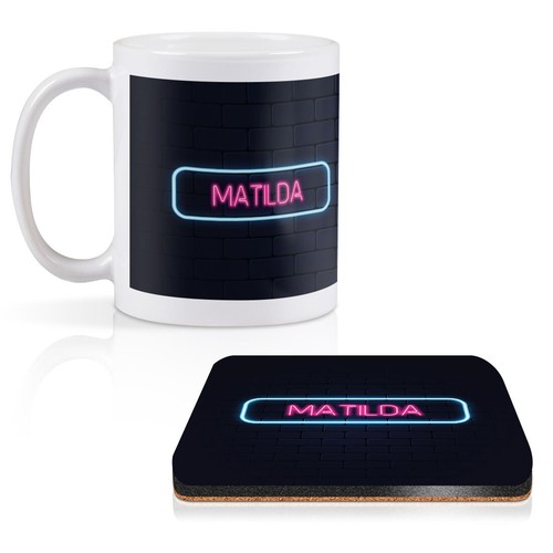 1 Mug & 1 Square Coaster Neon Sign Design Matilda Name #353322 | eBay UK