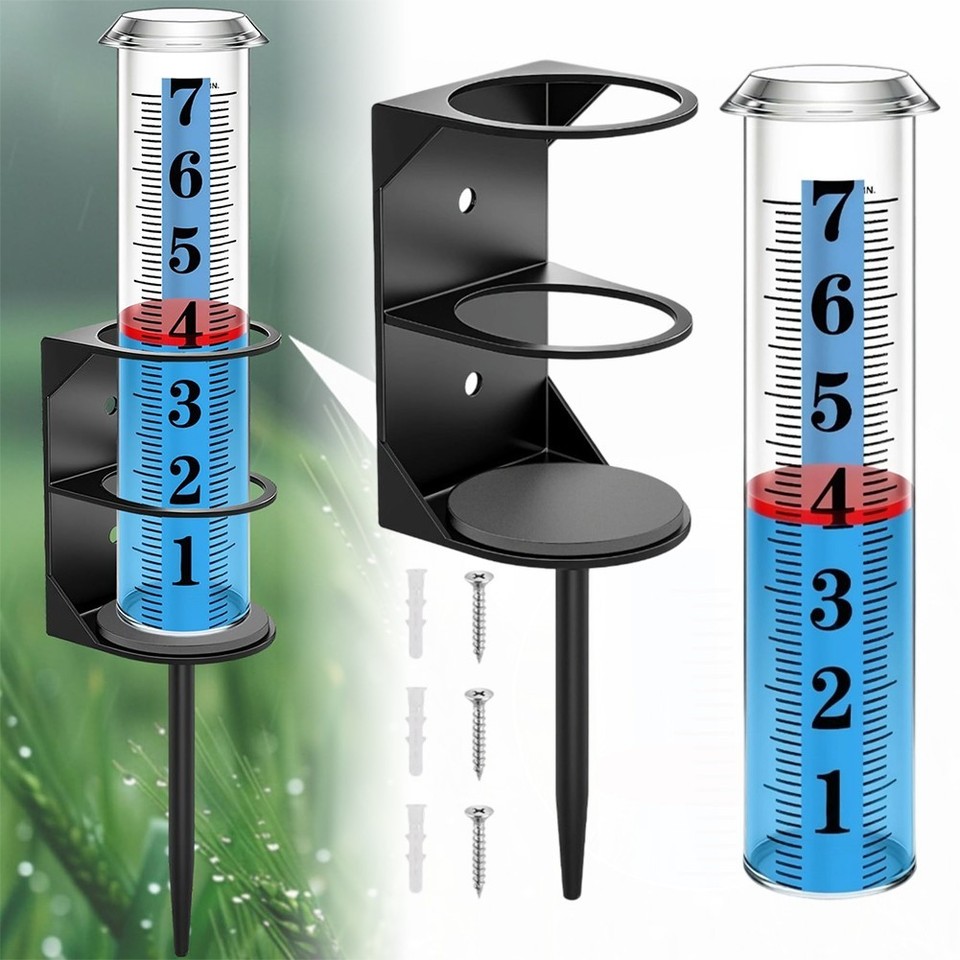 Outdoor Rain Gauge with Sturdy Metal Rack Holder for Reliable Rainfall ...