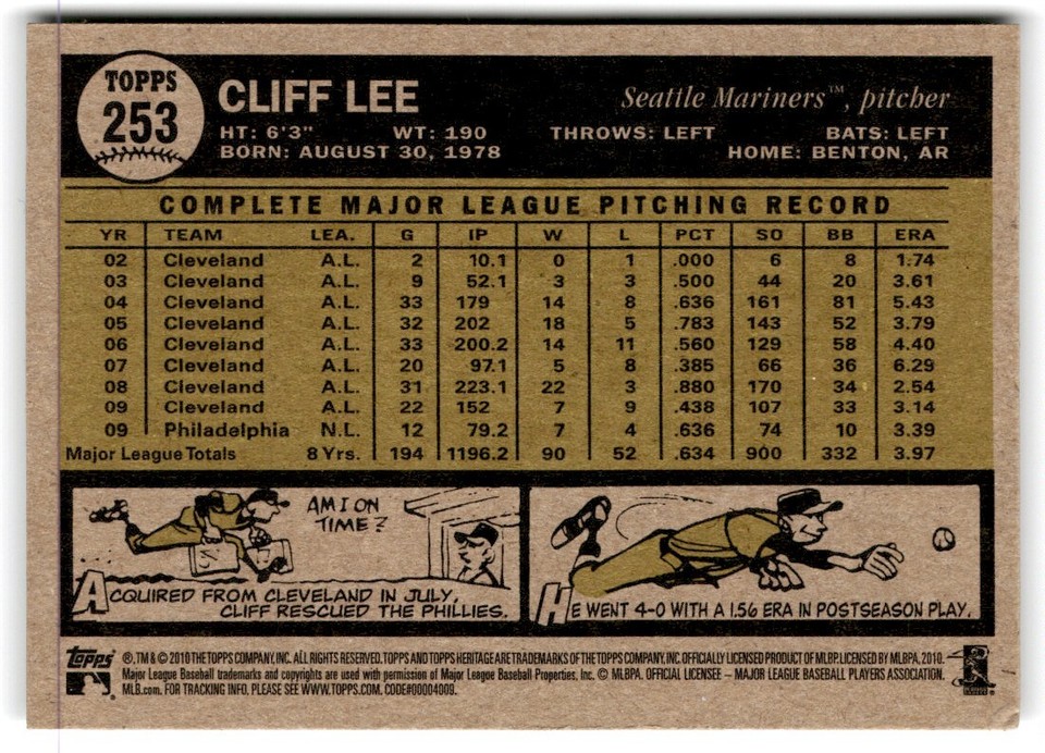 2010 Topps Heritage Cliff Lee Seattle Mariners #253 | eBay