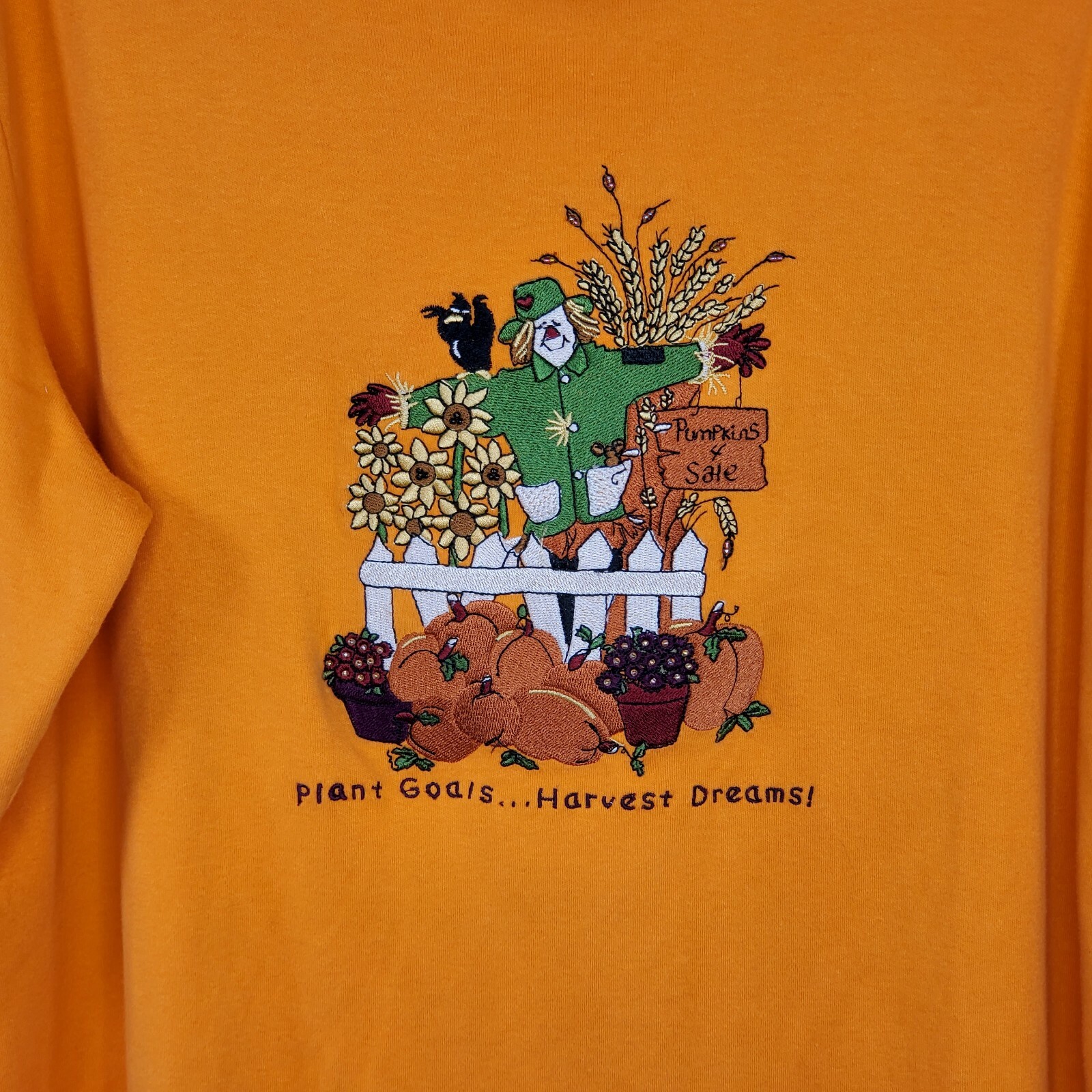 Quacker Factory Fall Thanksgiving Embroidered Orange Top Long Sleeve ...