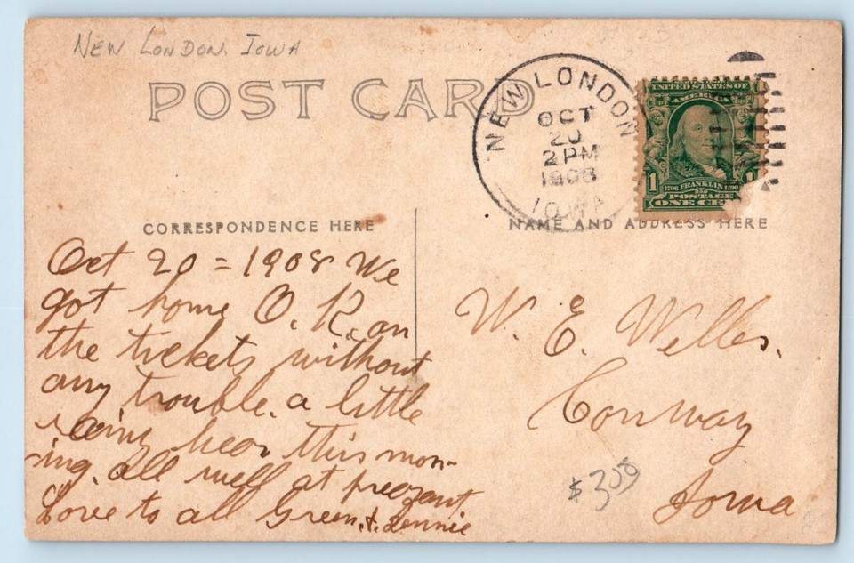 New London Iowa IA Postcard RPPC Photo House Mansion Rocking Chair 1908 ...