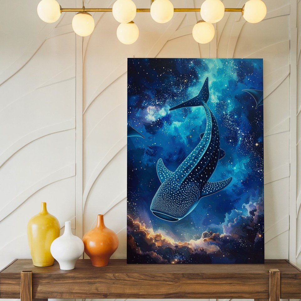 Canvas Cosmic Whale Shark Manta Rays Canvassurreal Underwater Universe ...