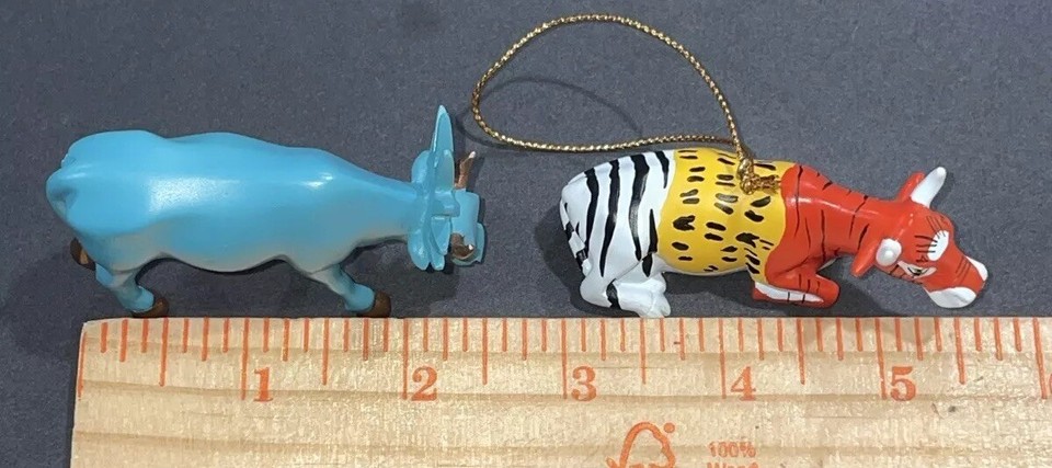 Lot Of 2 VTG Mini Cow Parade Figurine Liberty Cow & Christmas Ornament ...