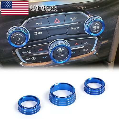 3x Blue AC Control Knob Auto Volume Tune Switch Trim For 2015-2021 ...