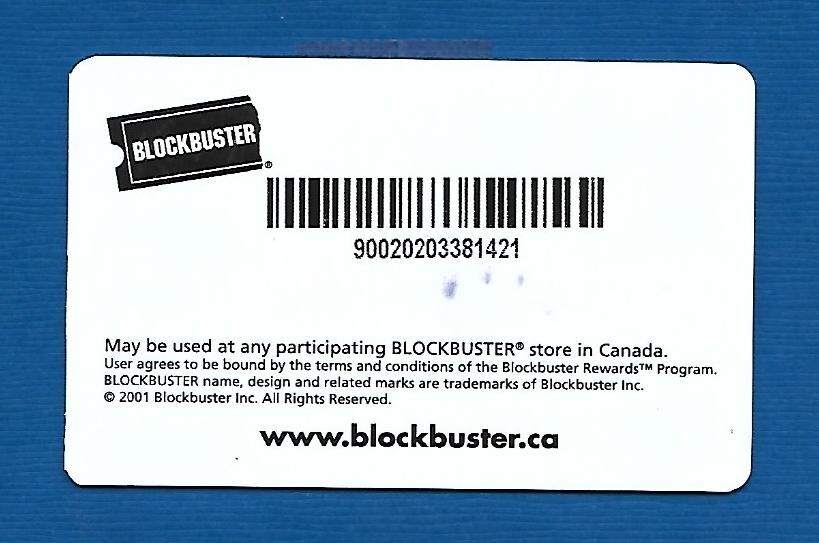 2001 BLOCKBUSTER Vintage Video Membership card - RARE Canadian Version ...