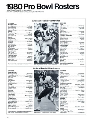 1980 NFL Pro Bowl Rosters AFC Dan Fouts NFC Ken Houston magazine ...