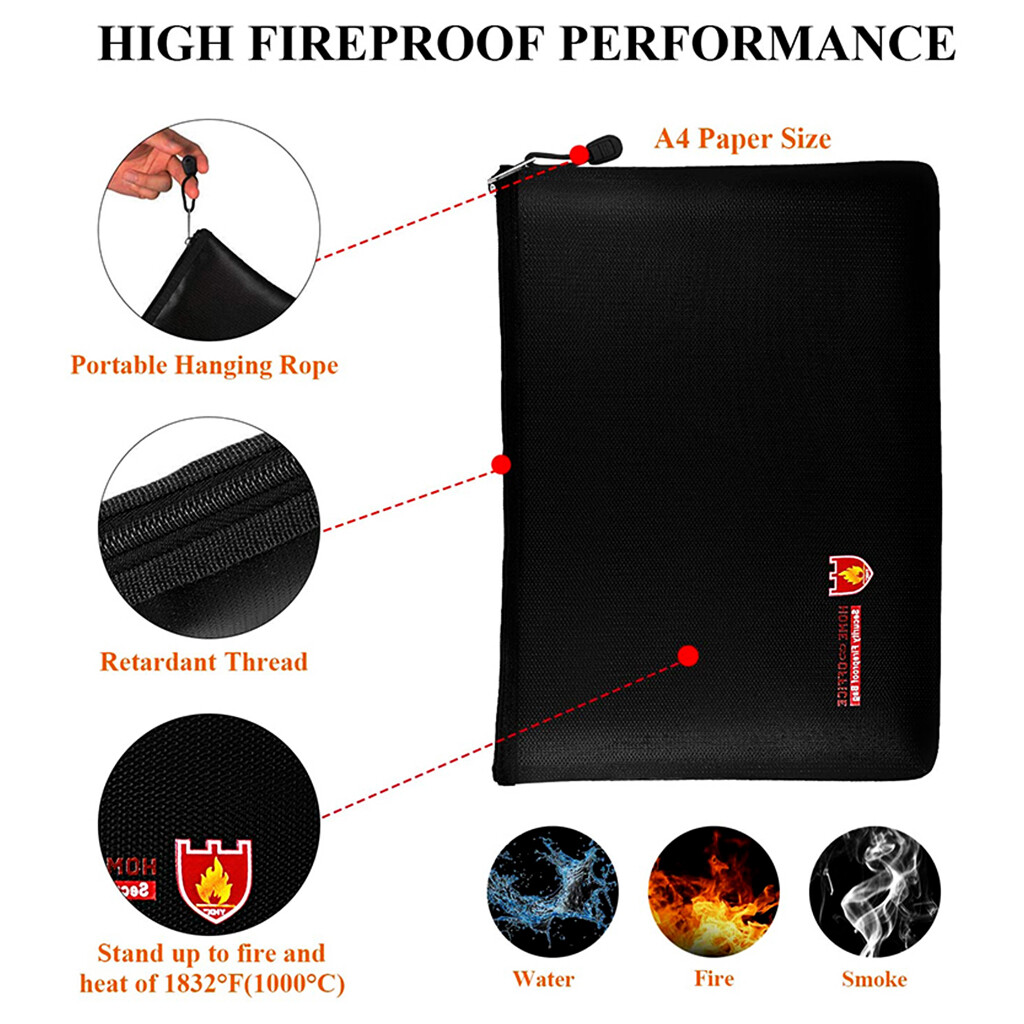 Fireproof Waterproof Document Bag Secret File Protect Pouch Cash Money ...