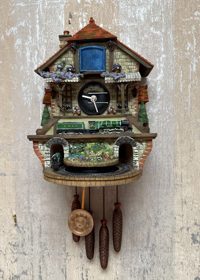 Cuckoo Clock Huge train Station with Pop Out Conductor Moving Sound ...