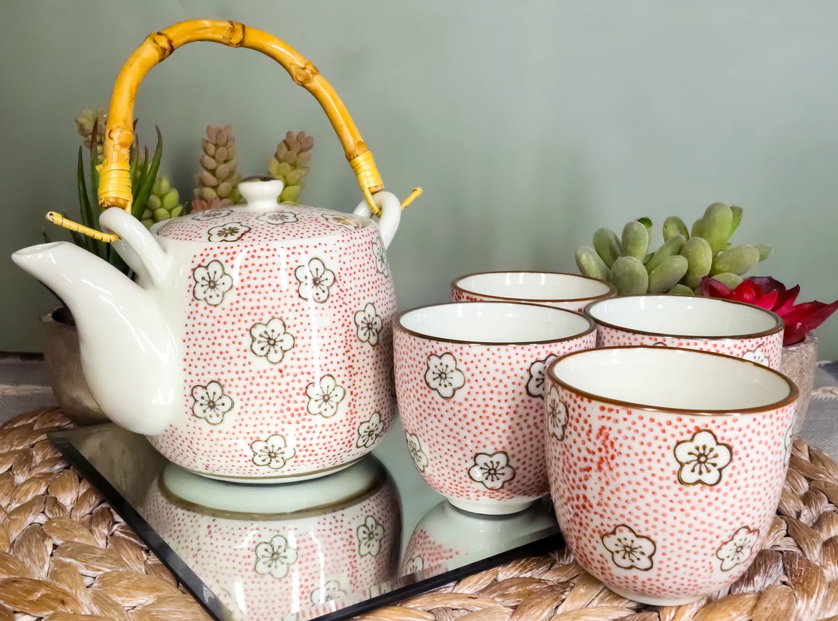 Japanese Cherry Blossom Tea Set Tosen Kiln Sakura Kiyomizu Ware