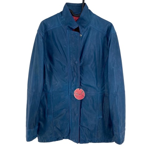 JACOB COHEN Women J8998 Navy Blue Leather Jacket Coat Size EU 40 UK 12 US 10 | eBay