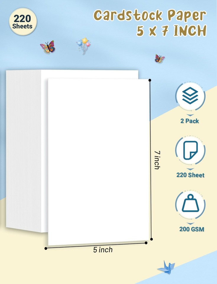 220 Sheets 5x7 Cardstock Paper White Cardstock Printer Paper 5x7 200 ...