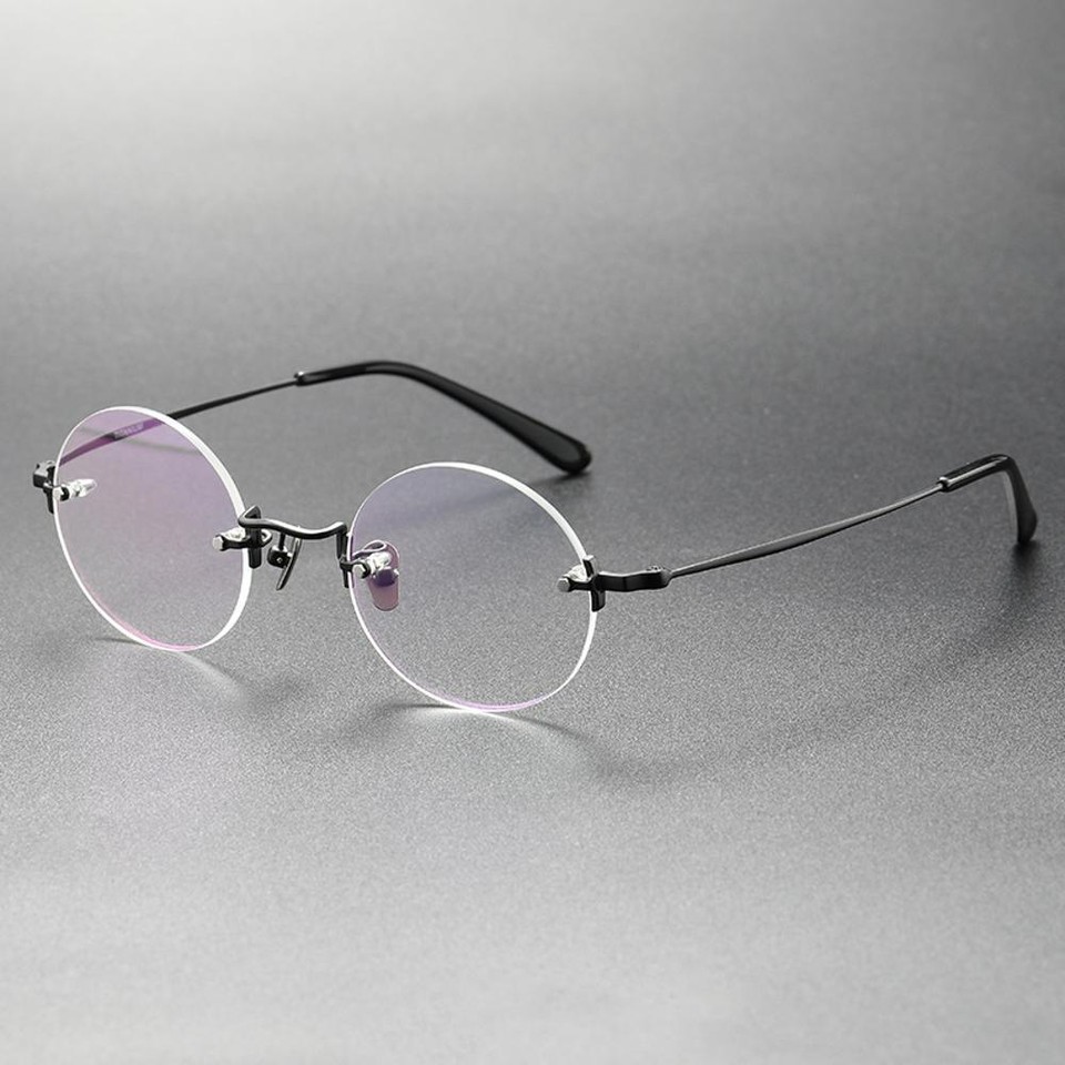 Women Rimless Retro Round Eyeglasses Men Vintage Pure Titanium Glasses ...
