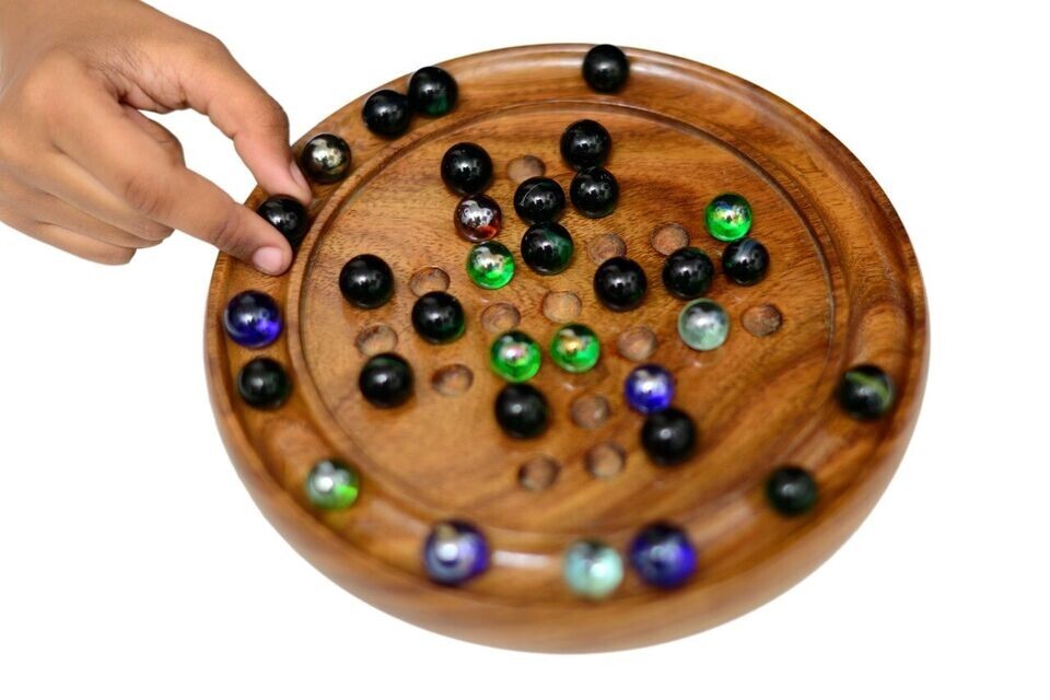 Wooden Solitaire Board Game - Complete Set with Board & 40 Glass ...