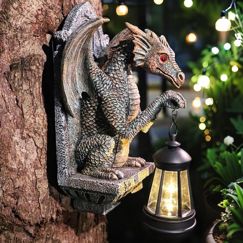 Dragon Statue Solar Lantern For Garden Décor, Dragons Figurine Night ...