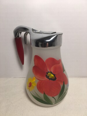 Vintage Federal Syrup Dispenser Frosted Painted Flowers Red Bakelite ...