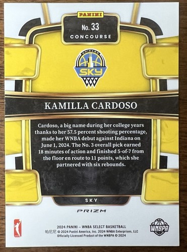 KAMILLA CARDOSO 2024 SELECT WNBA PINK ICE RC #33 CHICAGO SKY! | eBay