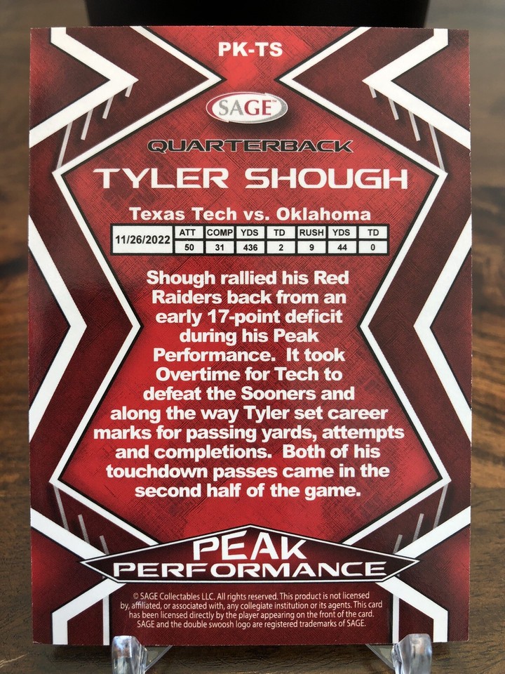 Tyler Shough 2024 Sage Football #PK-TS Peak Performance Silver ...