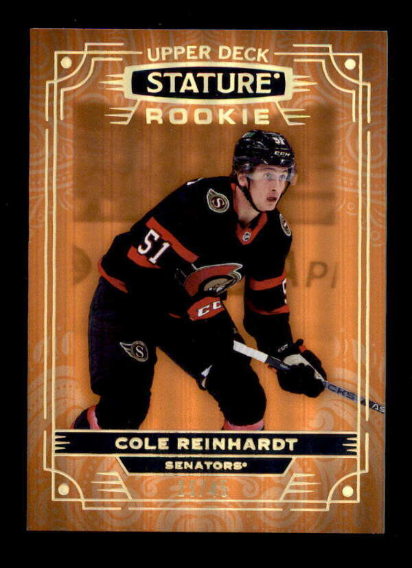 COLE REINHARDT 2022/23 UPPER DECK STATURE #194 ORANGE ROOKIE RC #15/45 ...