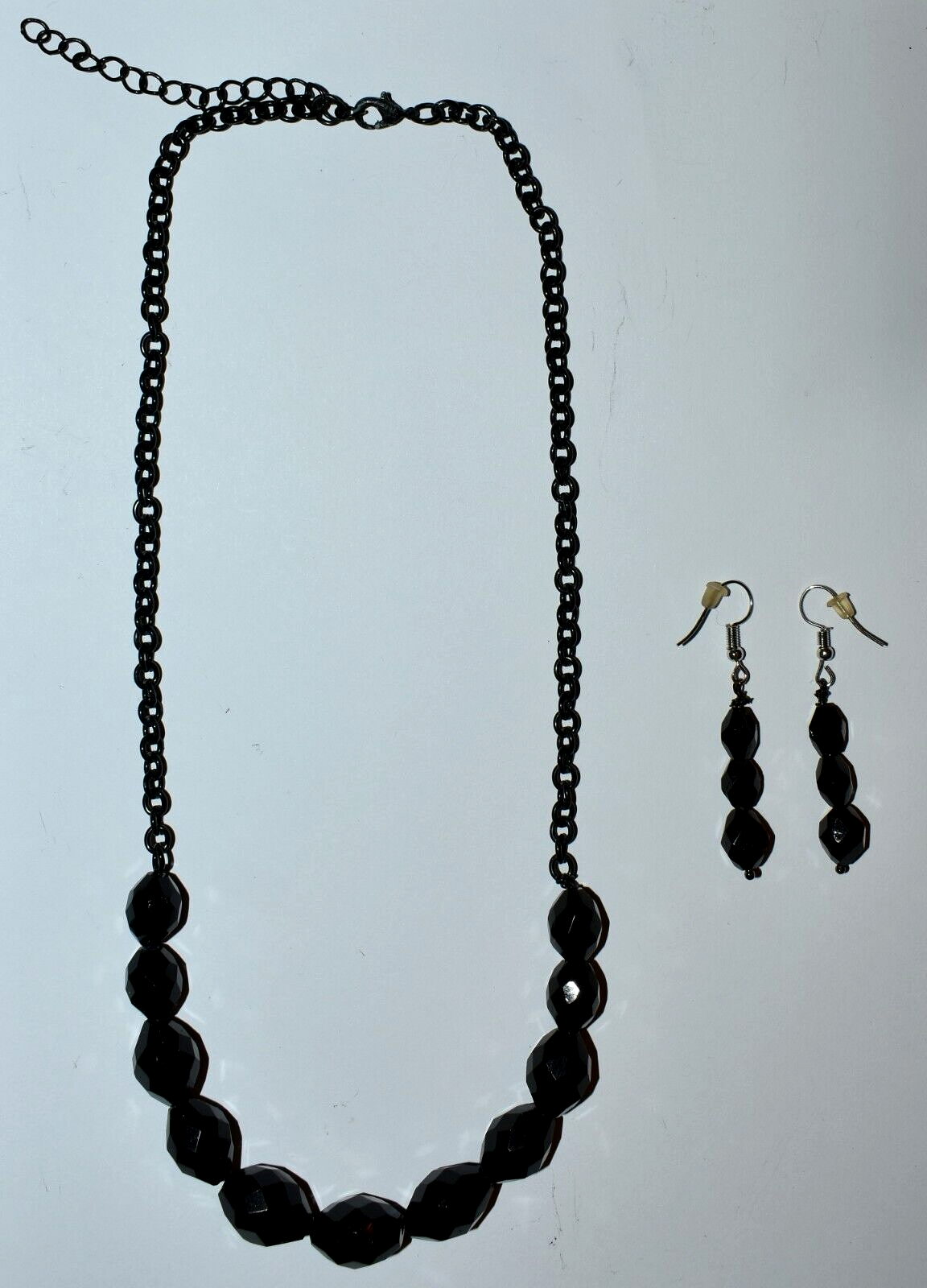 Antique 1930s Faceted Black Jet Beads Necklace and Earrings Artisan ...