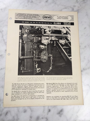 REN OIL LEVEL REGULATOR OWNER MANUAL PART LIST MA CFA RA HRA HCA HLA ...