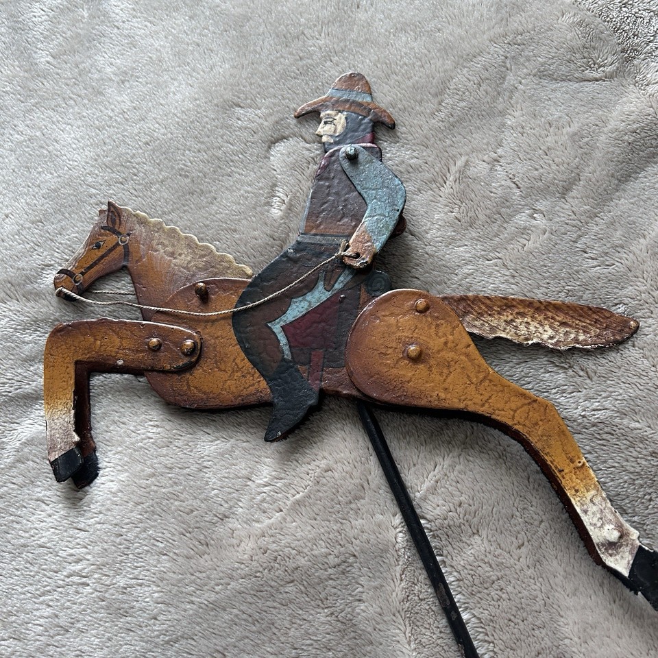 Vintage Folk Art Metal Cowboy and Indian on Horse Balance Pendulum NO ...