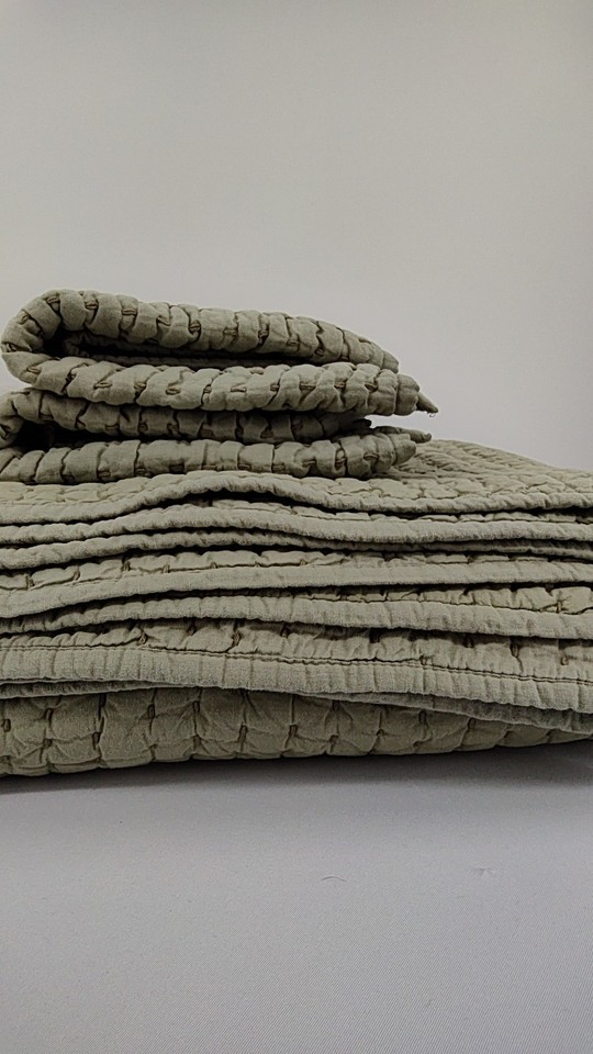 Quince Home European Linen Cotton Stitch Quilt Set Willowleaf Full ...