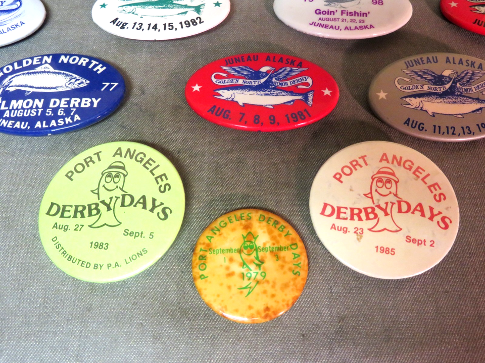 GOLDEN NORTH SALMON DERBY PINS JUNEAU,AK & PORT ANGELES, WA DERBY DAYS ...