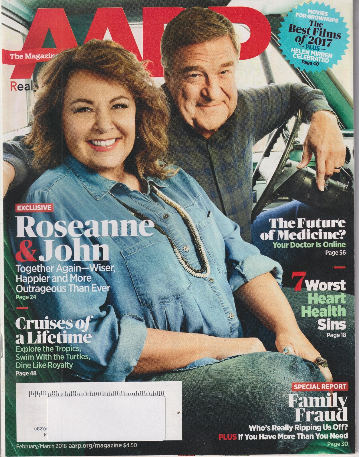 AARP February March 2018 Roseanne Barr & John Goodman, Heart Health ...