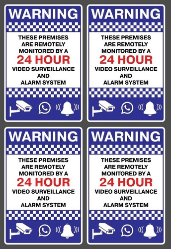 24HR SECURITY MONITORING 4PK Safety Sign OHS WHS 3m waterproof Vinyl ...