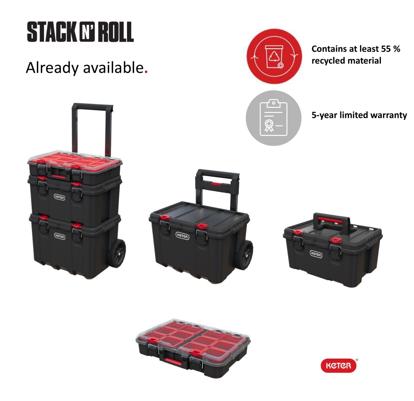 Keter Stack Roll Modular Storage System Organiser Tool Case Toolbox ...