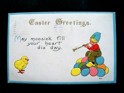 Dutch Boy Sits On Easter Eggs Playing Moosick for A Cute Chick Easter ...